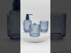 Sustainable Blue Glass Bathroom Accessories Vertical Stripe Glass Toothbrush Holder With Smaller Base