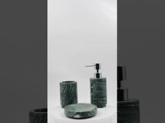 4 stuks Marmeren badkamer accessoires Set donkergroen met witte aders Ronde vorm