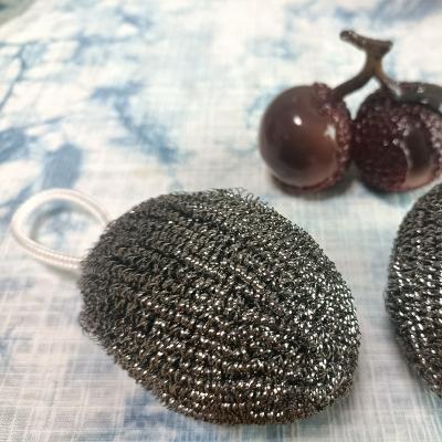 China New Design Stainless Steel  Wire Wool Scourer Sponge for Kitchen Cleaning Clean Ball With Lanyard for sale