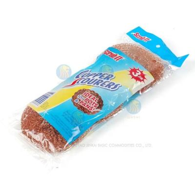 China 18g*3pcs Kitchen Copper Coated Scourer /copperized Scrubber Scouring Pad for Household Cleaning for sale