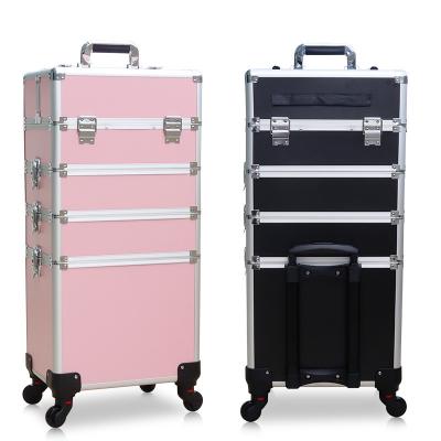 China New Universal Wheel Makeup Box Large Capacity Pull Bar Professional Beauty Tattoo Toolbox Nail Salon Box for sale