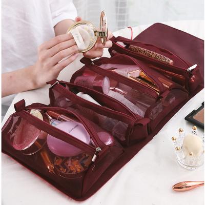 China New Women Cosmetic Bag Travel Organizer Foldable Hanging Nylon Wash Bag Portable Makeup Bag Multifunctional Toiletry Pouch for sale