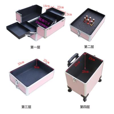 China Universal Wheel Makeup Box Large Capacity Pull Bar Professional Beauty Tattoo Toolbox Nail Salon Box for sale