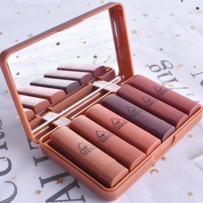 China Hot 6 Color/Set Lipstick Makeup Long-lasting Matte Pumpkin Colors With Mirror Lip Glaze Waterproof No Fading Beauty Tools for sale