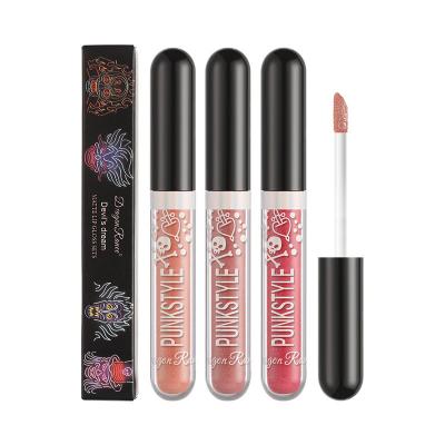 China New Halloween Lip Gloss Glaze Pearl Light Glitter Shiny Lips Makeup Set Box Non-stick Cup Lipstick for sale