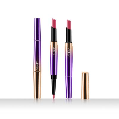 China OEM Private Label Semi Matte  Double Headed Waterproof Long Lasting Lipstick Lip Liner Pencil for sale