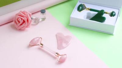 China Hot Sell Private Label Beauty Anti Aging Small Amethyst Germanium Massage Rose Quartz Pink Jade Roller for Face for sale