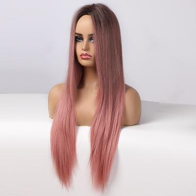 China New Product  Human Hair Wigs Europe And America New Wig Purple Long Curly Hair Pink Middle Big Wave Wig for sale