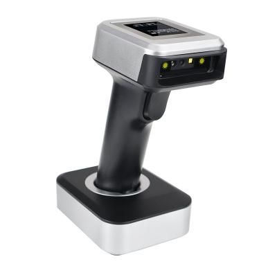 China LED Display Handheld Bluetooth Barcode Scanner Wireless 1D 2D Barcode Scanner Black With Charging Base for sale