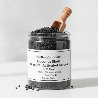 China 1000mg/g Iodine Coconut Shell Granular Activated Carbon 8x30 Mesh Water Filtration Media Food Grade for sale