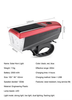 Cina Lumiera blu solare e USB per la ricarica della bicicletta 2000mAh Far luce frontale per il ciclismo su strada MTB in vendita