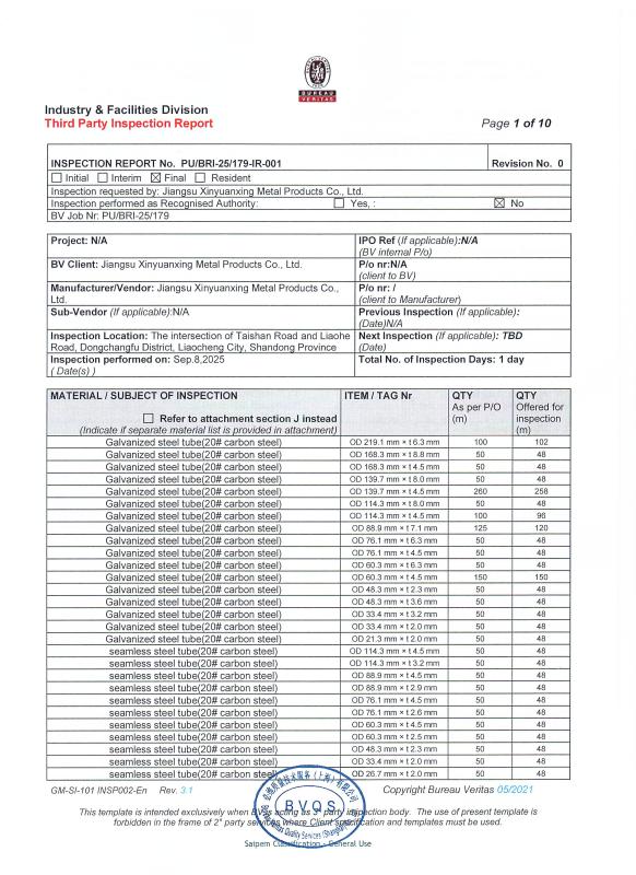 BV - Jiangsu Xinyuanxing  Metal Products Co.,Ltd