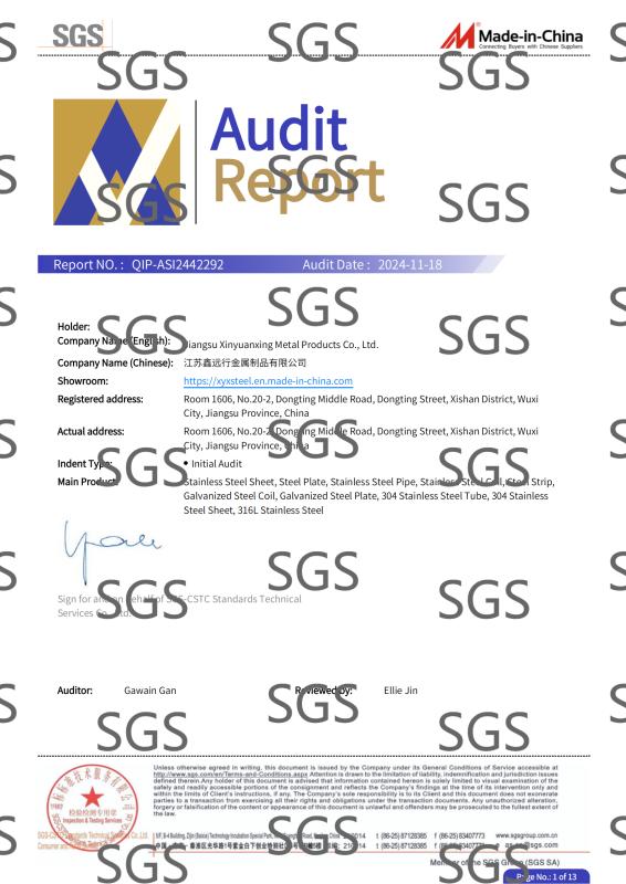 SGS - Jiangsu Xinyuanxing  Metal Products Co.,Ltd