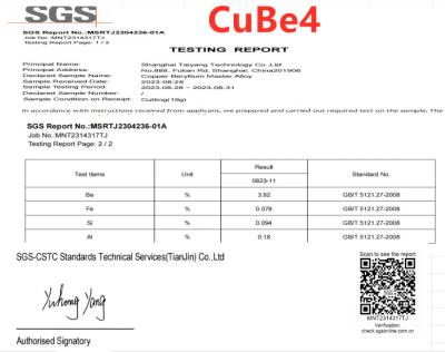China CuBe4 with 96% Cu Content and Alloy Copper Metal for Professional Performance for sale