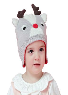 China Grey Cute Warm Winter Accessories Knitted Baby Beanie Hat With Reindeer Antlers for sale