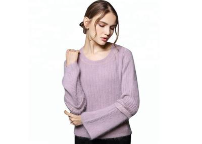 China 100% Angora Cozy Knit Purple Rabbit Crew Neck Angora Sweater For Ladies for sale