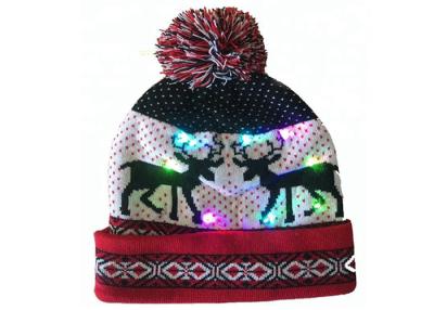 China Acrylic Christmas Kids Knit Beanie Embroidered Patterns With LED Lights for sale