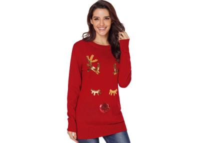 China S - XXL Knit Ugly Christmas Sweater Round Collar Sequin Design For Ladies for sale