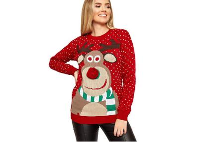 China Round Collar Knitting Women Ugly Christmas Sweater Pullover Cute Deer Pattern for sale