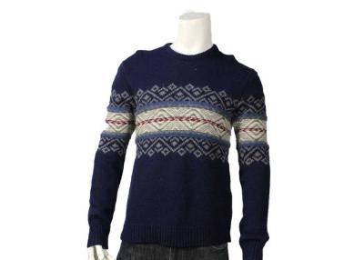 Cina Gli uomini del jacquard tricottano il maglione di lana del pullover della manica della costola del collo della marina O del maglione in vendita