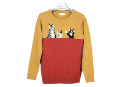 Cina Lavori o indumenti a maglia svegli di Jersery del saltatore del modello del gatto del jacquard rosso e giallo per le giovani signore in vendita