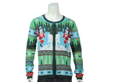 China Green Knitted Jumper Ugly Christmas Sweaters With Snowman And Reindeer Pattern for sale