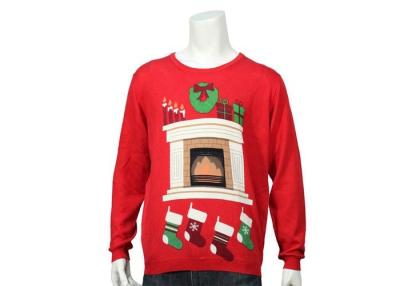 China Mens Red Round Neck 12 Gauge Christmas Sweater With Fireplace Patterns For Adult for sale