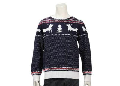 China Men ' S 100% Cotton Reindeer Pine Christmas Pullover Jumper In Vavy And White for sale