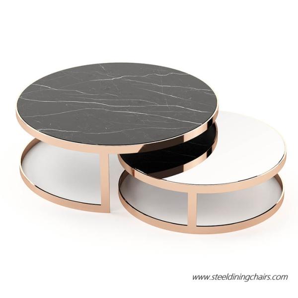 Quality Round Living Room Tea SGS Ss201 Stainless Steel Coffee Table With Glass Top for sale