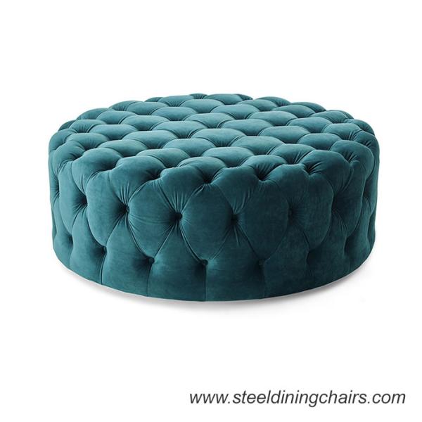 Quality 80cm 40cm Velvet Round Tufted Storage Ottoman With Solid Frame for sale