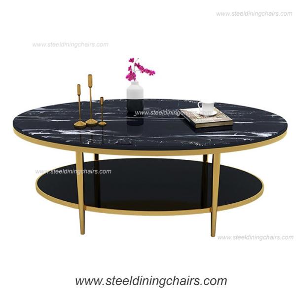 Quality Oval Mable Top 125cm 57cm Stainless Steel Coffee Table For Living Room for sale