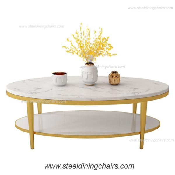 Quality Oval Mable Top 125cm 57cm Stainless Steel Coffee Table For Living Room for sale