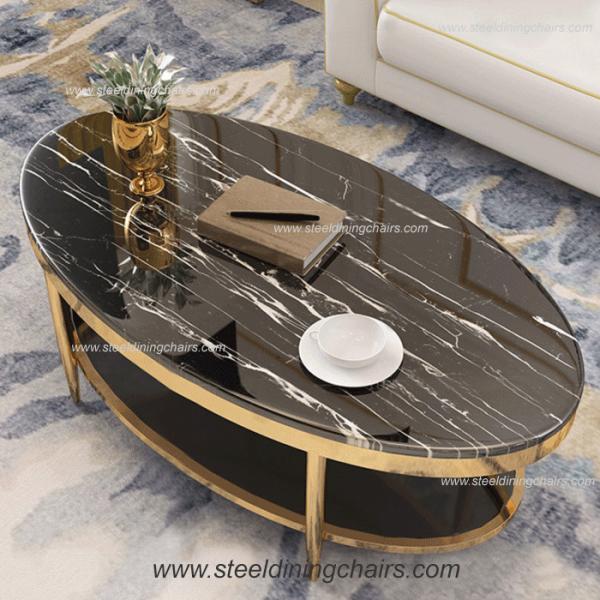 Quality Oval Mable Top 125cm 57cm Stainless Steel Coffee Table For Living Room for sale