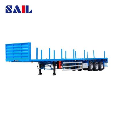 China SAIL Flat Bed Container High Quality China Customized 3 Axle 40ft 13.6m Steel Truck Trailers Semi-trailer 30T-60T Load Capacity for sale