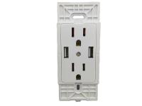 China Double Power Point Wall Socket with Two USB Ports ABS Material 5V 2.4A for sale