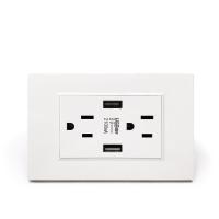 China Double Power Point Wall Socket with Two USB Ports ABS Material 5V 2.4A for sale