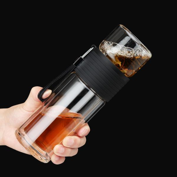Quality Lightweight Clear Double Wall Glass Tea Infuser Bottle Tumbler With Filter for sale