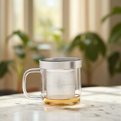 China High Grade Stainless Steel Filter Glass Tea Cup Versatile And Elegant for sale