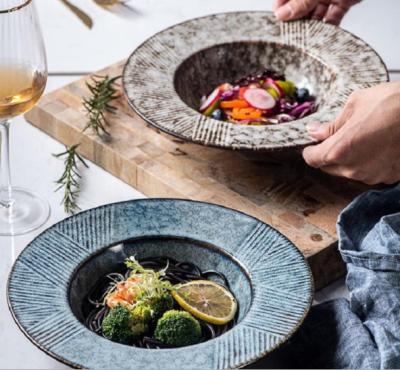 China Creative Art Relief Straw Hat Plate Japanese Ceramic  Nordic Deep Plate Cutlery Pasta Plate for sale