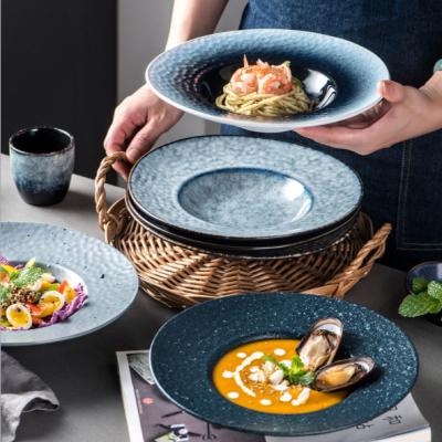 China Wholesale Hotel Restaurant Straw Hat Plate Dinnerware Fine Porcelain Western Meal Plate Creative Salad Pasta Plate for sale