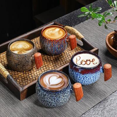 China Wholesale Creative Customized Logo Wide Coffee Cup Porcelain Ceramic Reusable Coffee Cups And Mugs Gift Set With Wooden for sale