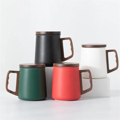 China Wholesale Custom Logo Luxury Chinese Wooden Handle Gift Box Package Ceramic Tea Mug with Infuser and Wood Lid for sale