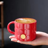 China Custom Logo 3D Embossed Ceramic Coffee Mugs 430ml Vintage Copper Design for sale