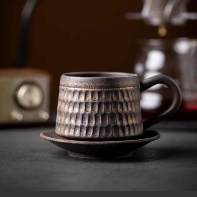 China Retro Creative Coarse Pottery Cup Latte Big Mouth Breakfast Cup Ceramic Coffee Cup for sale