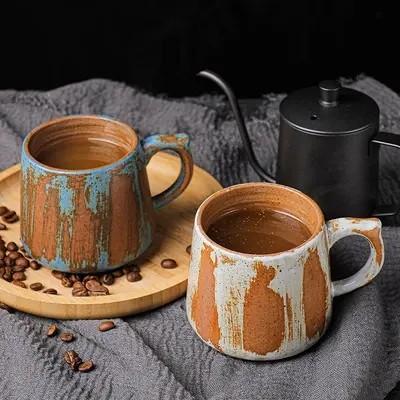 China Large Handmade Terracotta Coffee Mug Household Water Mug Japanese Vintage Ceramic Coffee Cup for sale