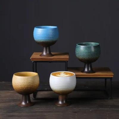 China 2023 Wholesale New Nordic Multi-colored Dessert Pudding Cup Custom Ceramic Ice Cream Cups High Feet Clay Coffee Cup for sale