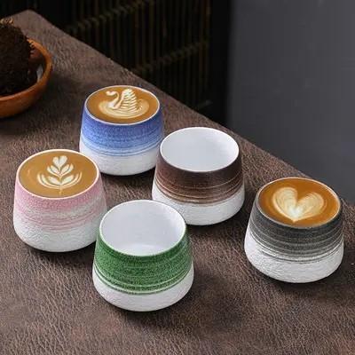 China New Arrived Creative Ceramic Kiln Transformed Espresso Cup Crude Pottery Latte Cup Japanese Retro Cup for sale