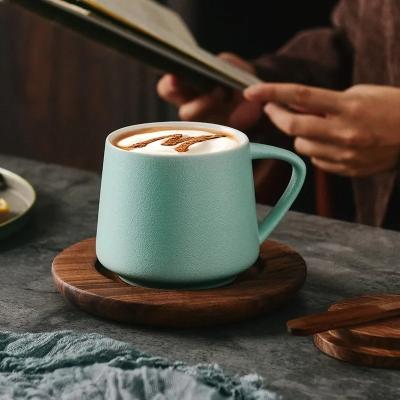 China Creative Ceramic Coffee Mug with Wooden Lid and Saucer Tea Mug Breakfast Milk Juice Cup Cafe Drinkware Accessories for sale