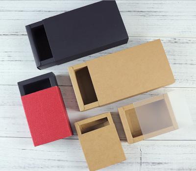China Custom Made Various Size Print Logo Kraft Packaging Boxes Paper Slide Open Paper Box With Plastic Sleeve for sale