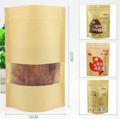 China Customized Logo Stand Up Ziplock Brown Kraft Paper Heat Seal Storage Bag With Clear Transparent Window For Cereal, Food for sale